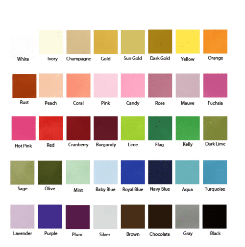 Satin Colour Chart - Sweet-Creation Weddings & Events